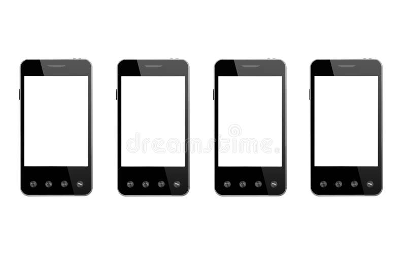 Four Smart-phones with Colored Images Isolated Stock Image - Image of ...