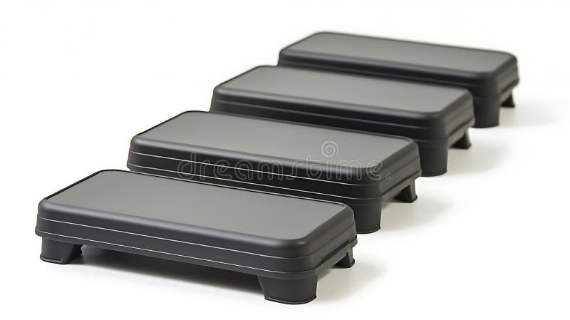 Four Black Square Objects are Lined Up on a White Background Stock ...