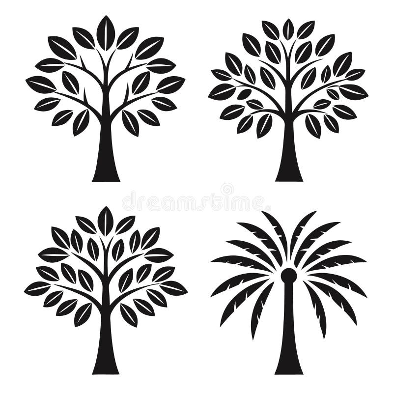 Four Black Trees Silhouettes Simple Minimalist Design on White ...