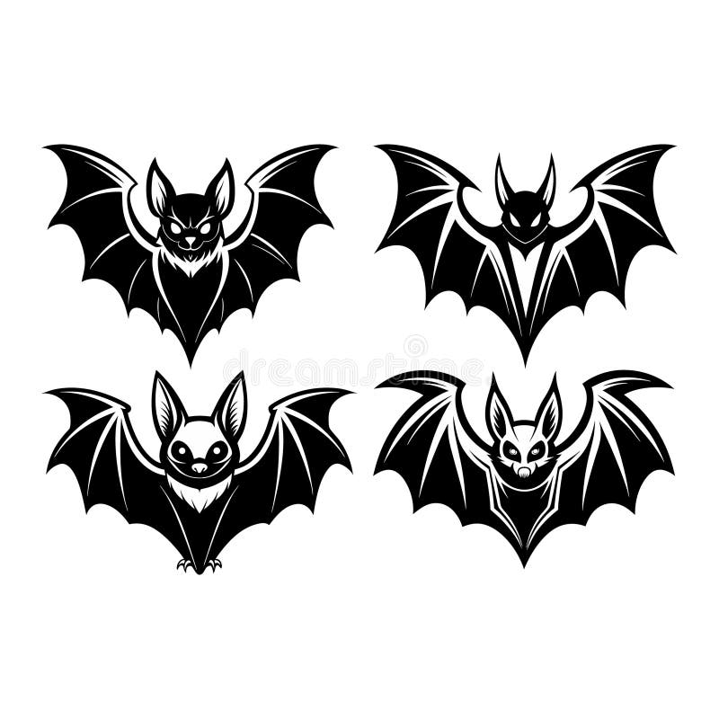 Unique Black and White Illustrated Bat Designs, Silhouette Vector ...