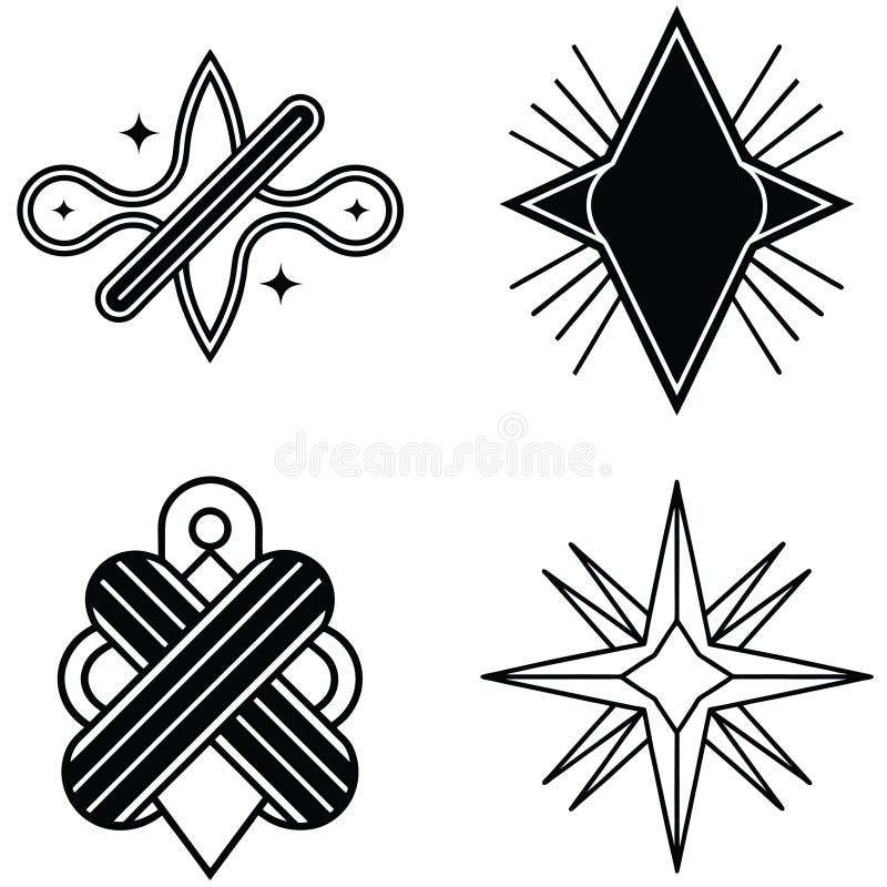 "Set of Modern Geometric Vector Badges in Black and White Line Art ...