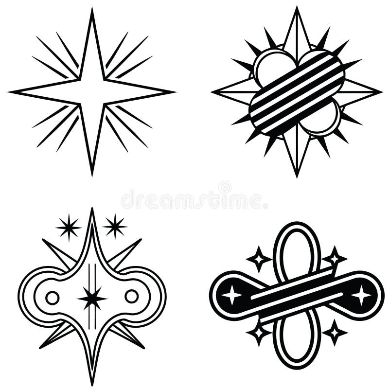 "Set of Modern Geometric Vector Badges in Black and White Line Art ...