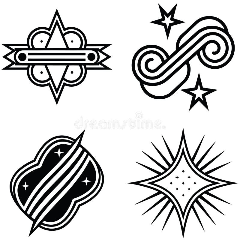 "Set of Modern Geometric Vector Badges in Black and White Line Art ...
