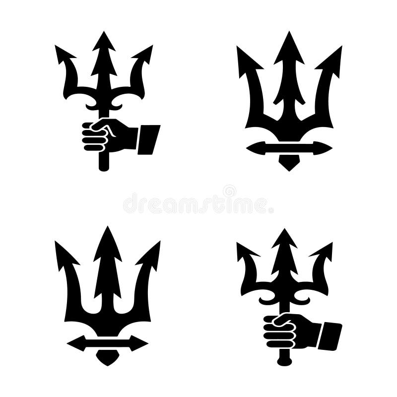 Four Black and White Trident Icons with Hands Stock Vector ...