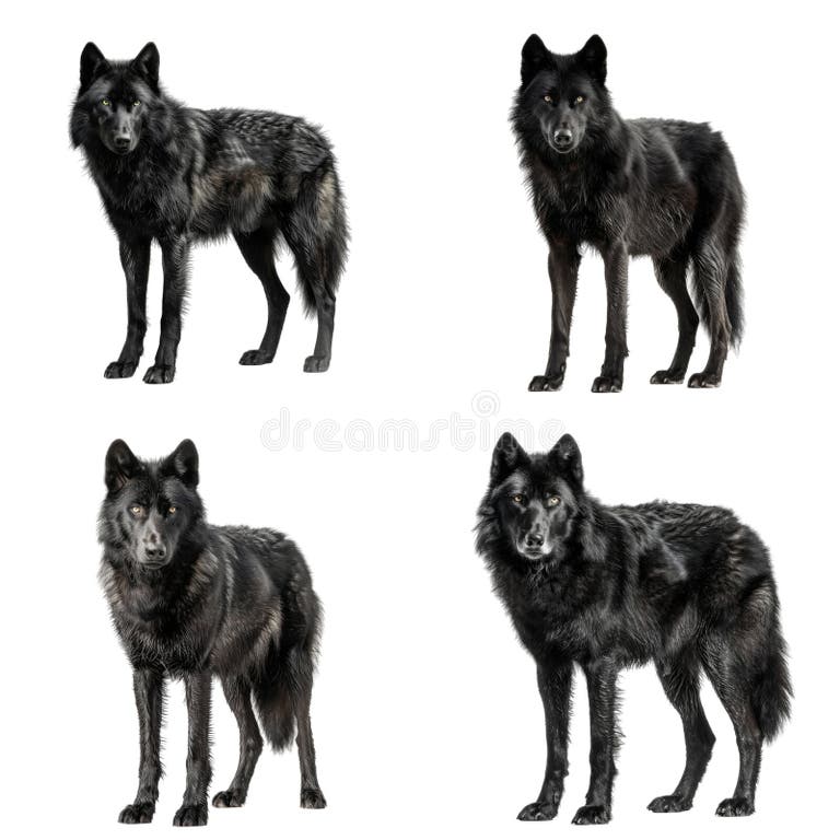 Four Black Wolves Standing in Different Poses Stock Image - Illustration of body, claws: 331566401