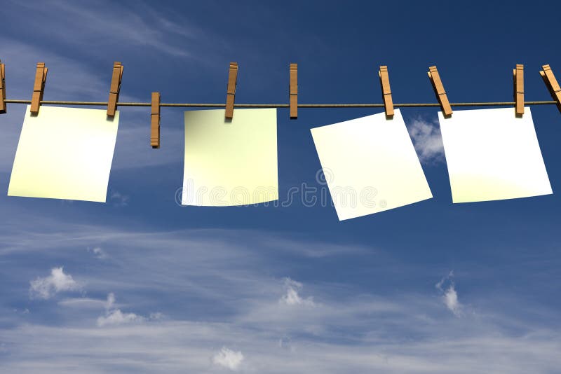Four Blank Pieces of Paper Hanging on a Rope Stock Illustration ...