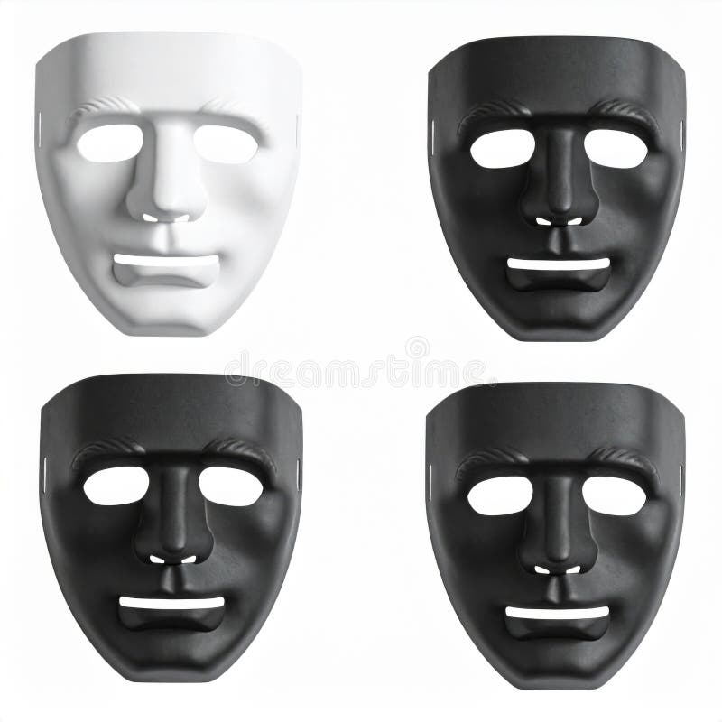 Four Blank Plastic Masks in White and Black Stock Illustration ...