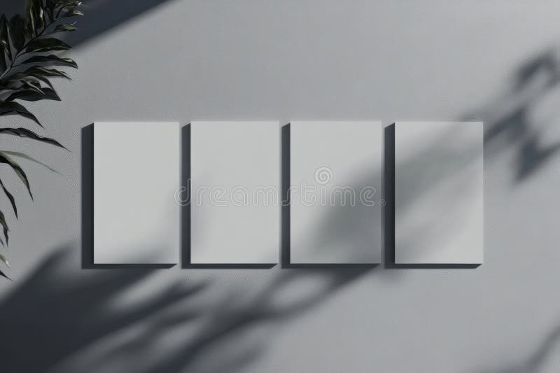 Four Blank Posters Displayed in a Straight Alignment on a Gray ...