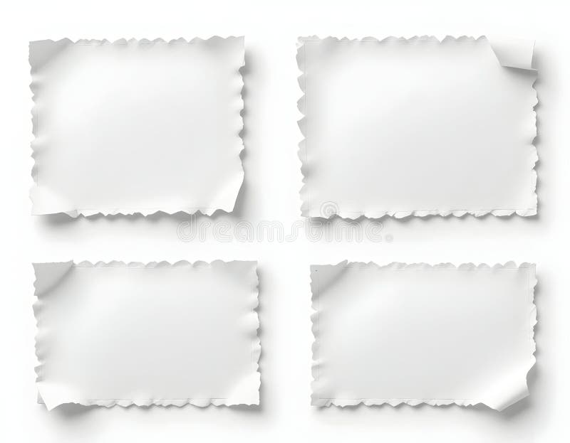 Four Blank White Torn Paper Pieces on White Background for Mockup Stock ...
