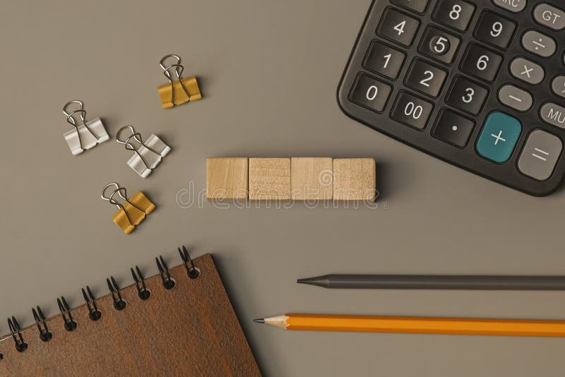 Four Blank Wooden Cube Blocks on the Table. Top View Stock Photo ...