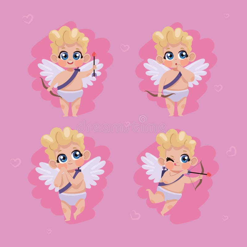 Four blond cupid angels stock illustration. Illustration of little ...