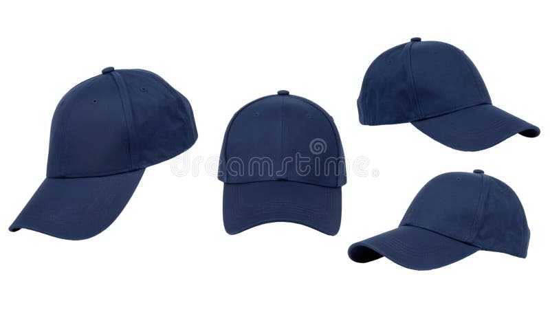 Four Blue Baseball Caps Shown from Various Angles, Isolated on a ...