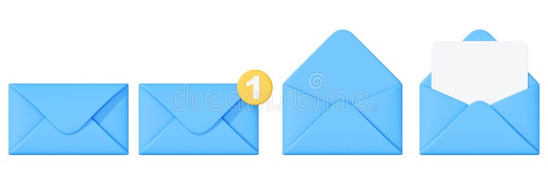 Four Blue Envelopes in Different Mail Statuses Stock Illustration ...