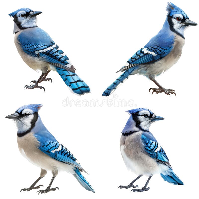Four Blue Jays in Different Poses Stock Image - Illustration of side ...
