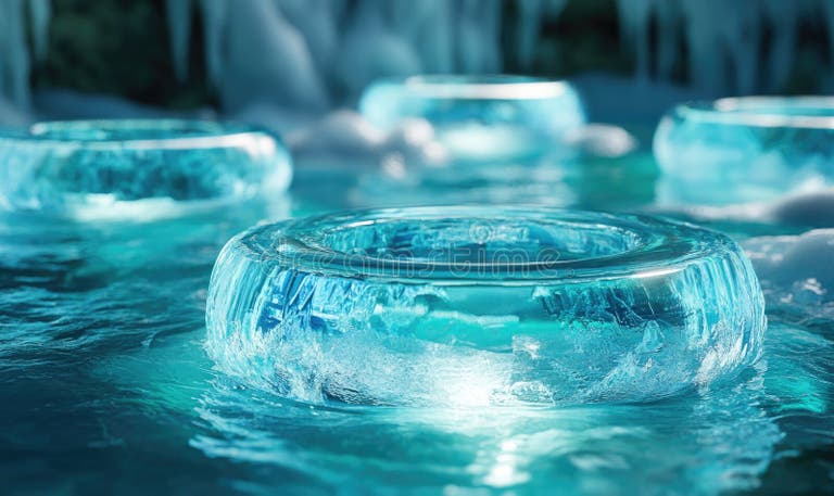 Four Blue Plastic Rings Float on the Surface of the Water Stock Photo ...