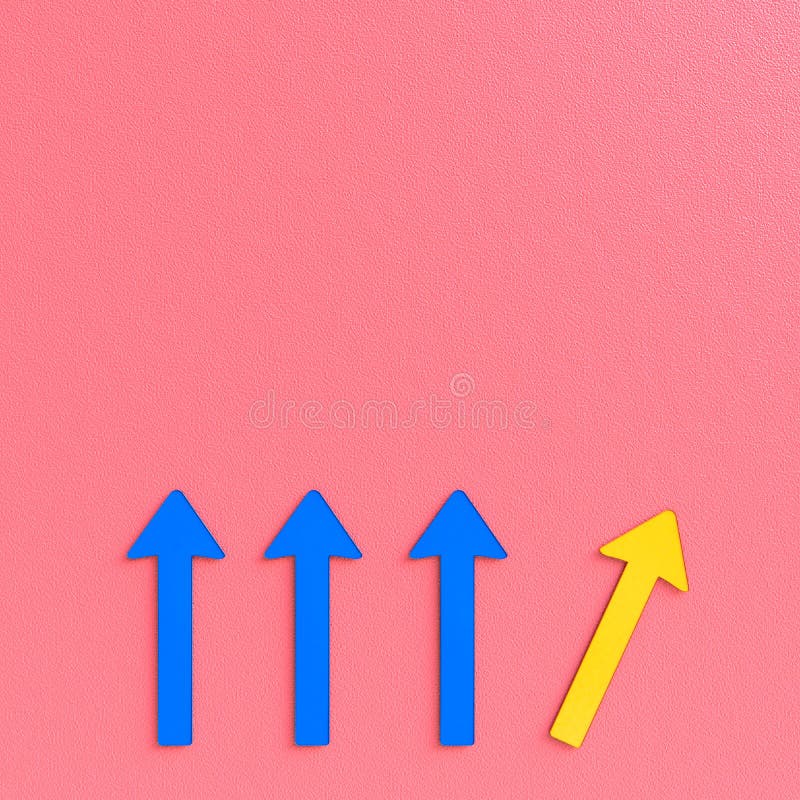 Four Blue and Yellow Arrows on Pink Background Stock Illustration ...