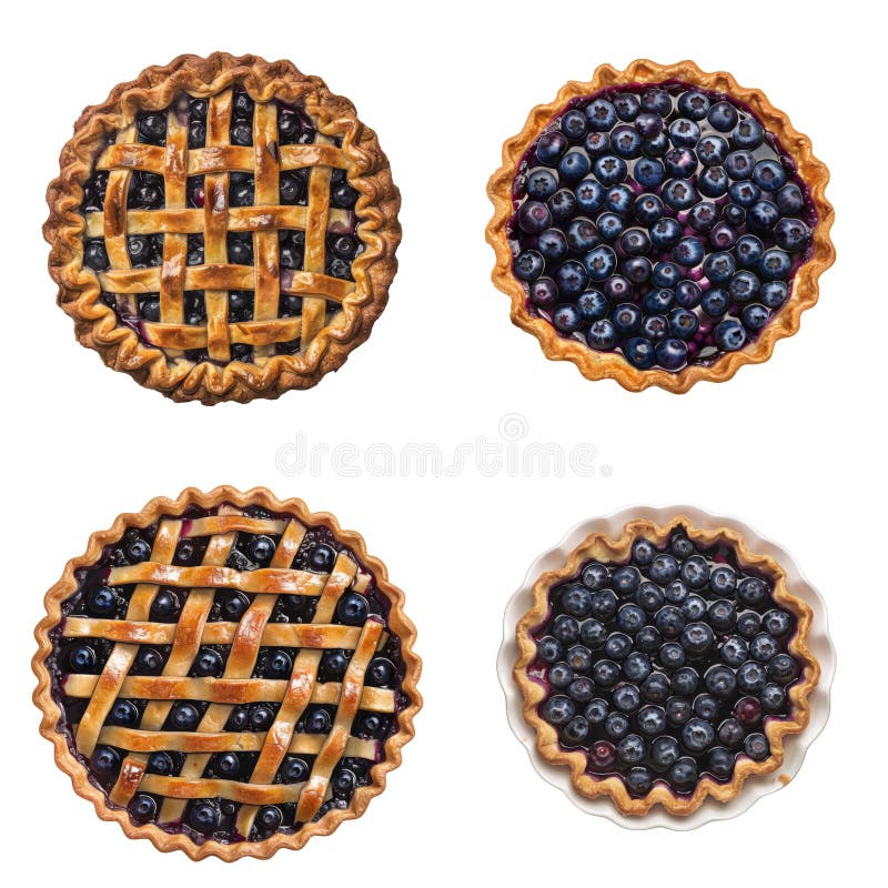 Four Blueberry Pies with Different Crust Styles Stock Photo ...