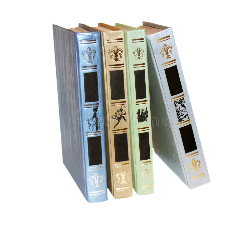 Four books stacked on desk stock photo. Image of bookcase - 284877872