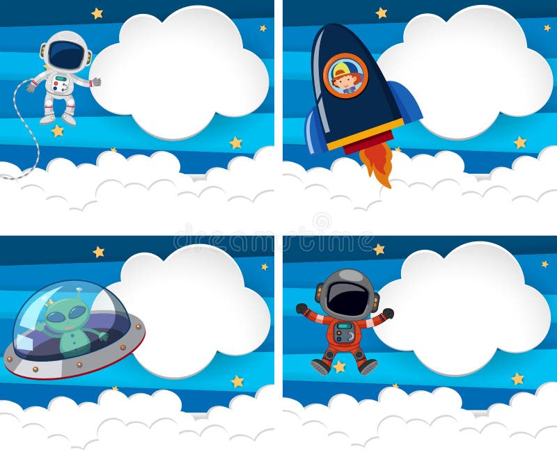 Four Border Templates with Astronauts and Alien Stock Vector ...