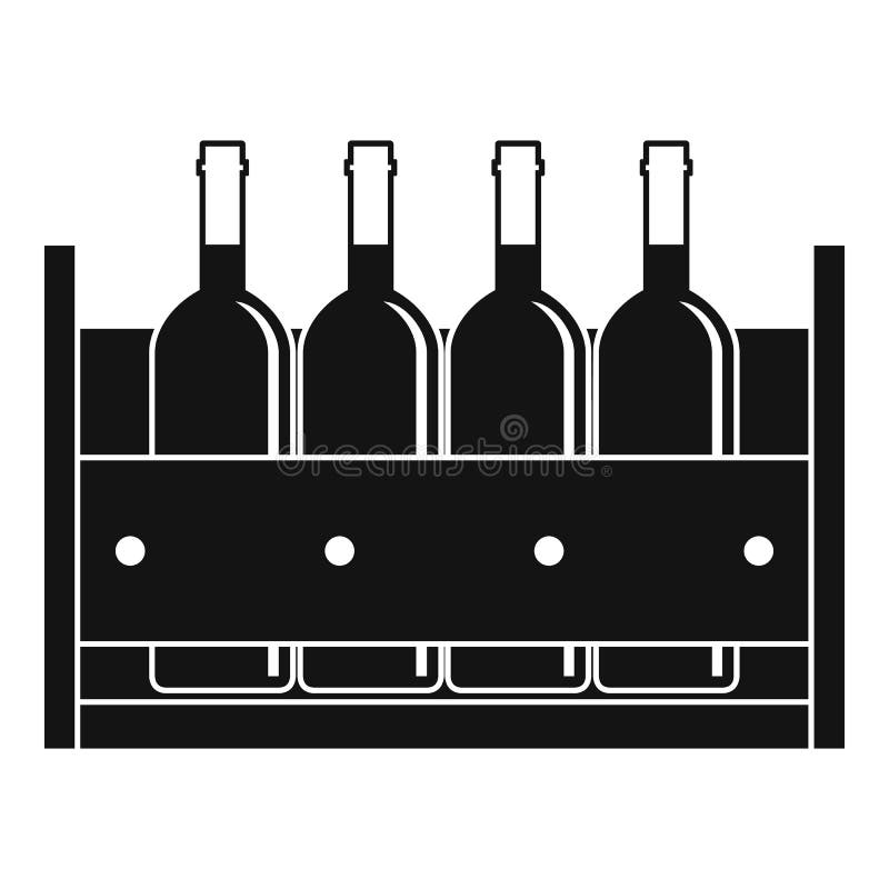 Four Bottles of Wine in a Wooden Box Icon White Stock Vector ...