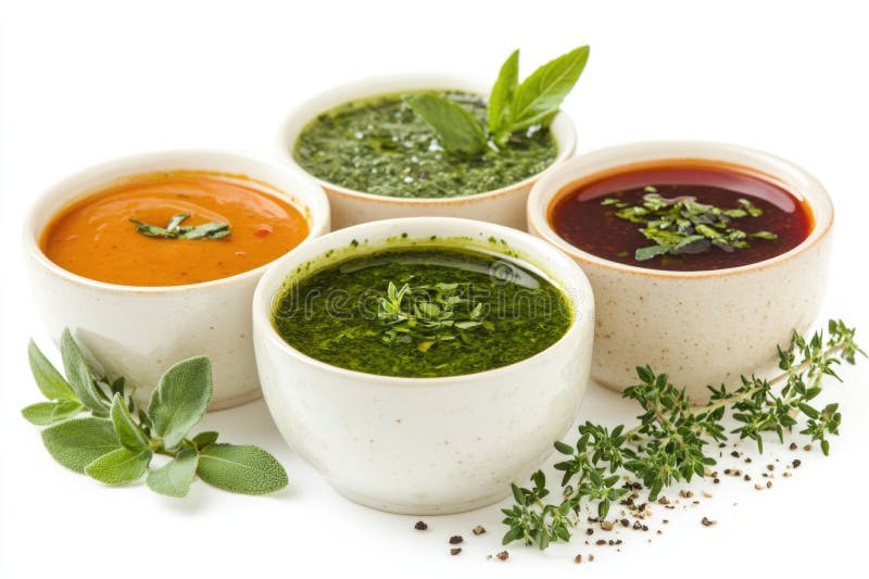 Four Bowls Filled with Differently Colored Soups Stock Image - Image of ...