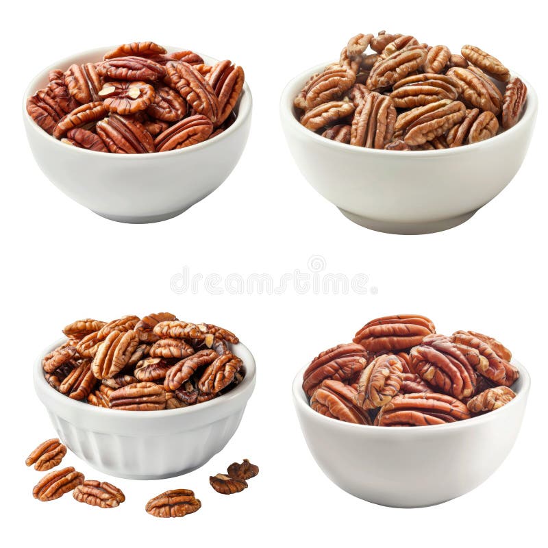 Four Bowls Filled with Pecan Nuts Stock Image - Illustration of snack ...