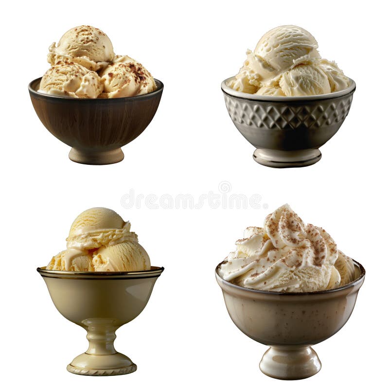 Four Bowls of Vanilla Ice Cream with Different Toppings Stock Photo ...