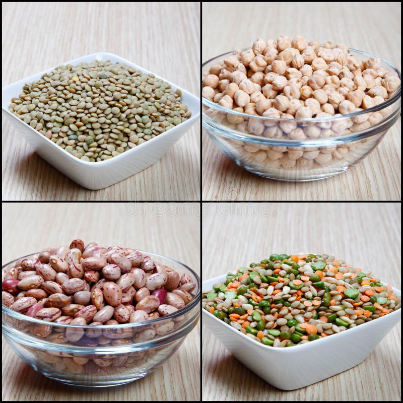 Four Bowls with Vegetables and Legumes Stock Image - Image of spelt ...