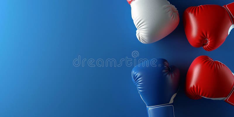 Four Boxing Gloves in Blue, White, and Red Colors on a Blue Background ...