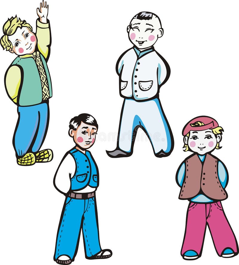 Four Boys Dressed in Trendy Clothes Standing Together, Group of ...