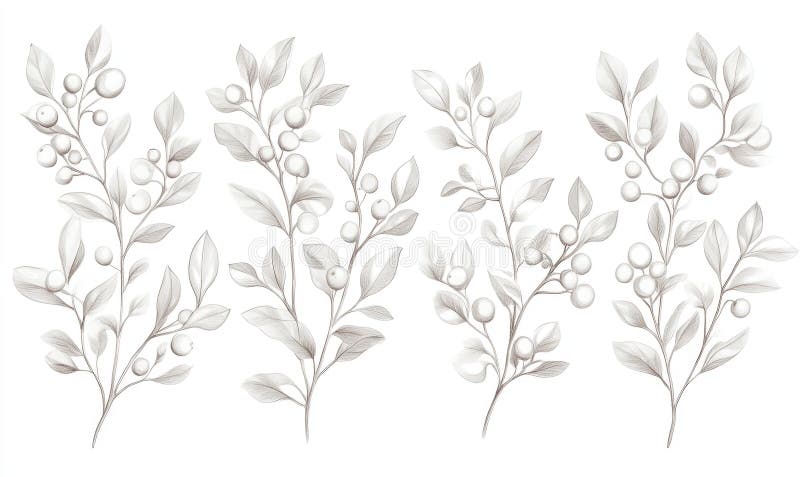 Four Branches of a Tree with Leaves and Fruit Stock Illustration ...