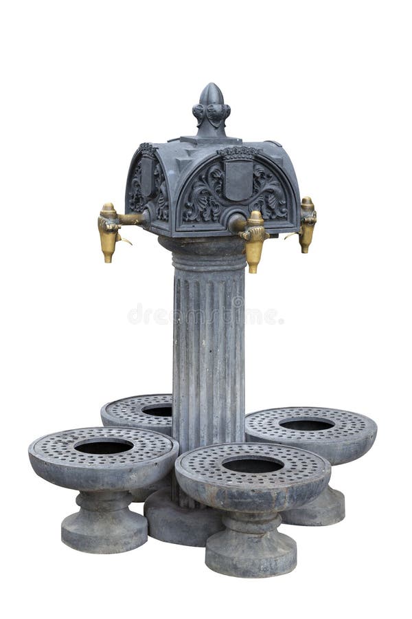 Four Brass Spigots Isolated on White Drinking Fountain Stock Image ...