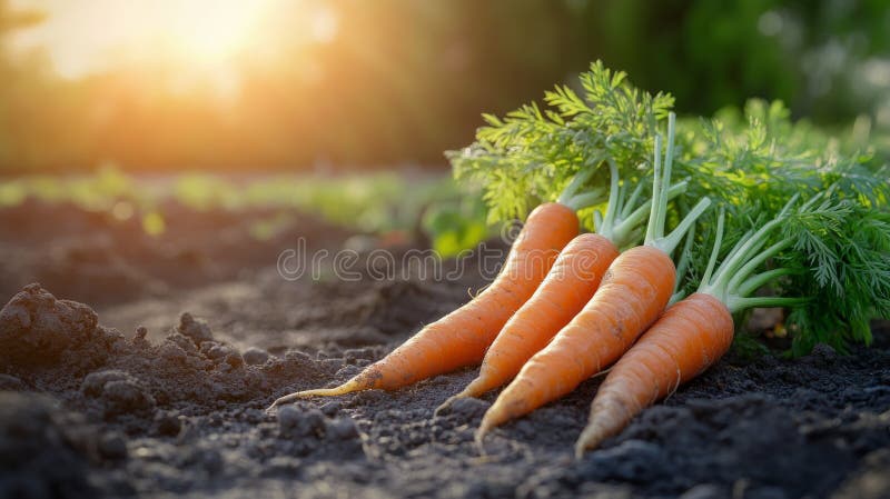 Freshly Harvested Carrots on Soil during Sunset in a Garden Stock Image ...