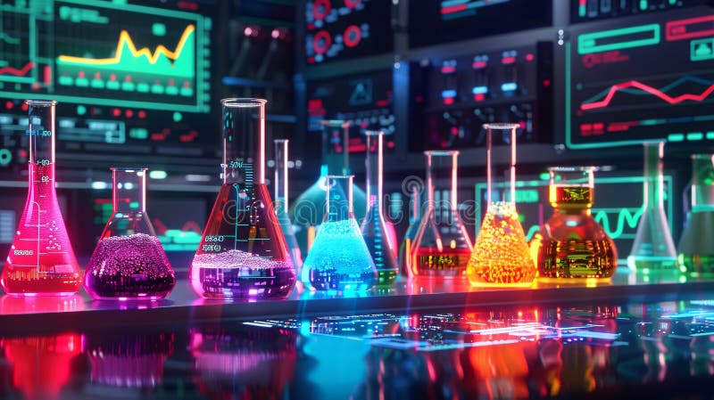 Colorful Chemical Solutions and Data in a Modern Research Laboratory ...