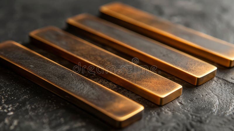 Four Bronze Bars on a Dark Textured Surface Stock Image - Image of ...