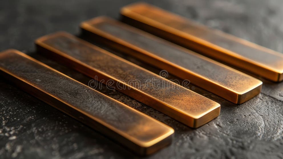 Four Bronze Bars on a Dark Textured Surface Stock Image - Image of ...