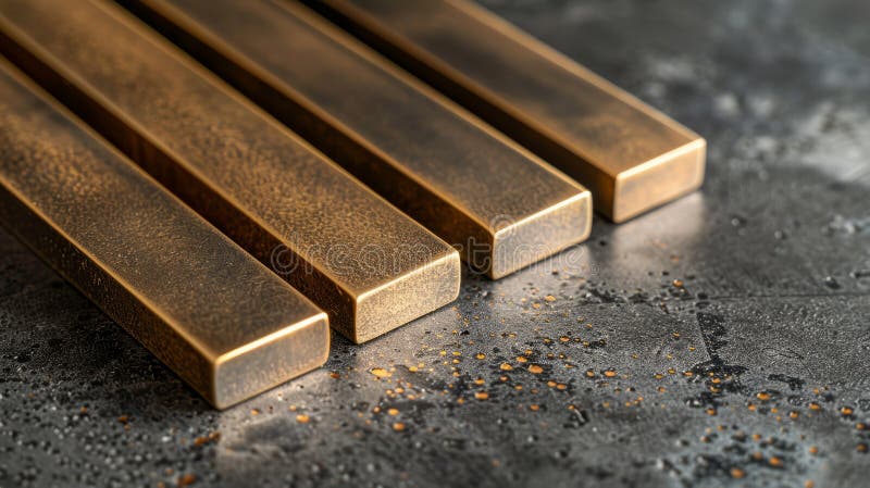 Four Bronze Metal Bars on an Industrial Surface. Stock Image - Image of ...