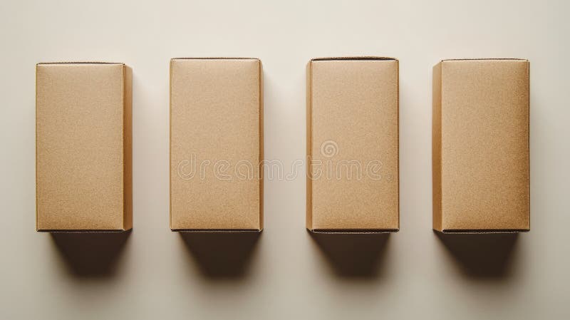Four Brown Cardboard Boxes Aligned in a Row. Stock Photo - Image of ...