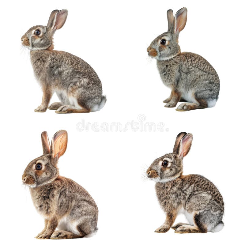 Four Brown Rabbits Sitting stock illustration. Illustration of playful ...