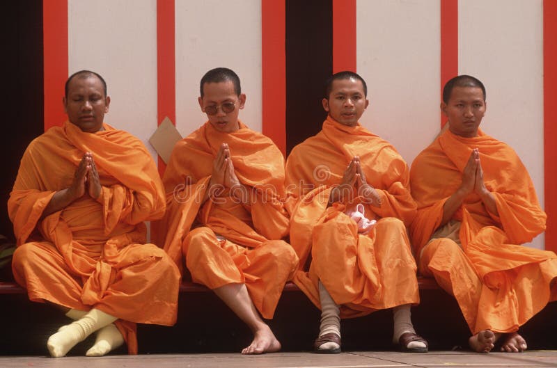 Four Buddhist Monks Meditating, Editorial Image - Image of people ...