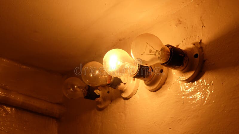 Four Bulbs, One of Which Lights Up. Stock Photo - Image of wallpaper ...