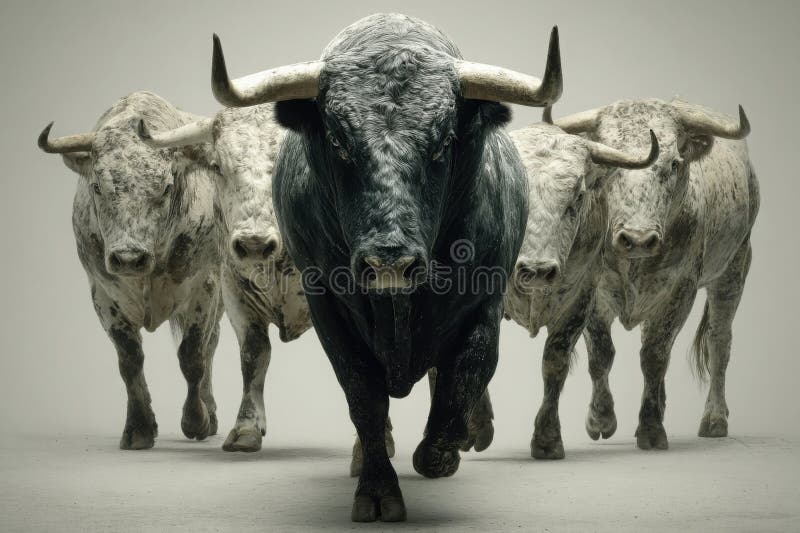 Bulls Walking Towards the Camera, Showcasing Strength and Power in a ...