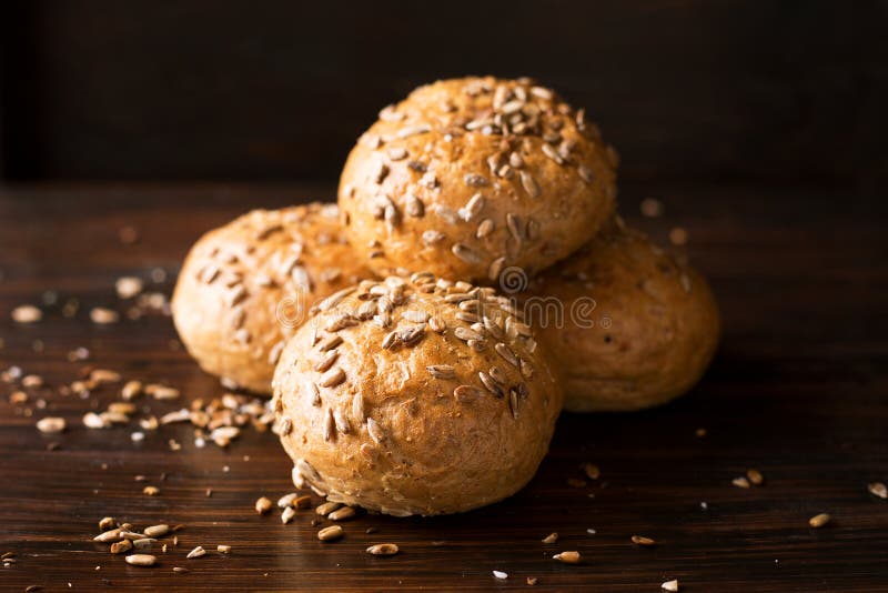 Four Buns Bread Closeup stock image. Image of crust, wheat - 34452081