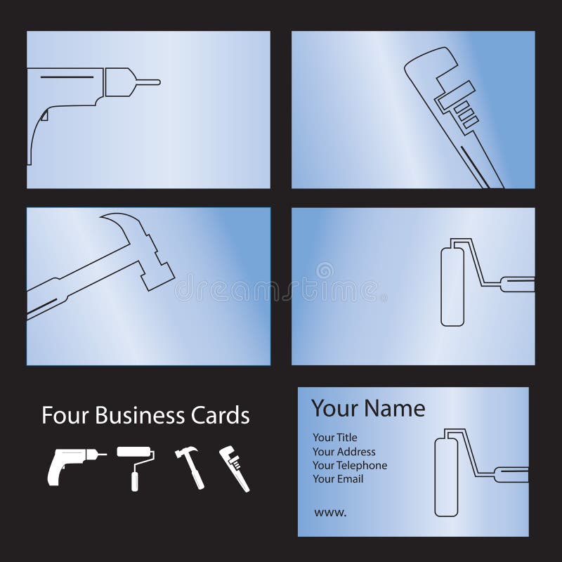 Four tool business cards stock vector. Illustration of blue - 29855516