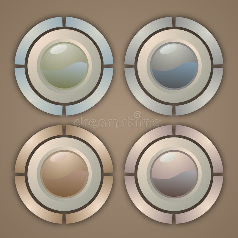Set of Four Buttons with a Metal Base. Stock Vector - Illustration of ...
