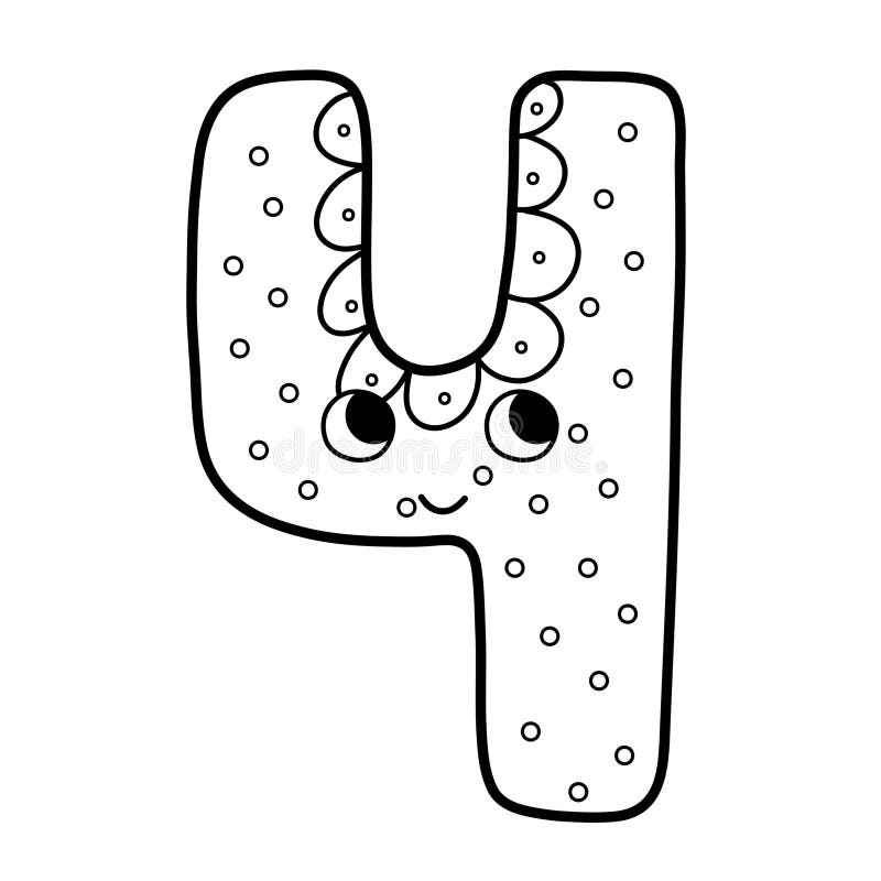 Cute Number Four Character for Kids in Outline. Leaning Numbers for ...
