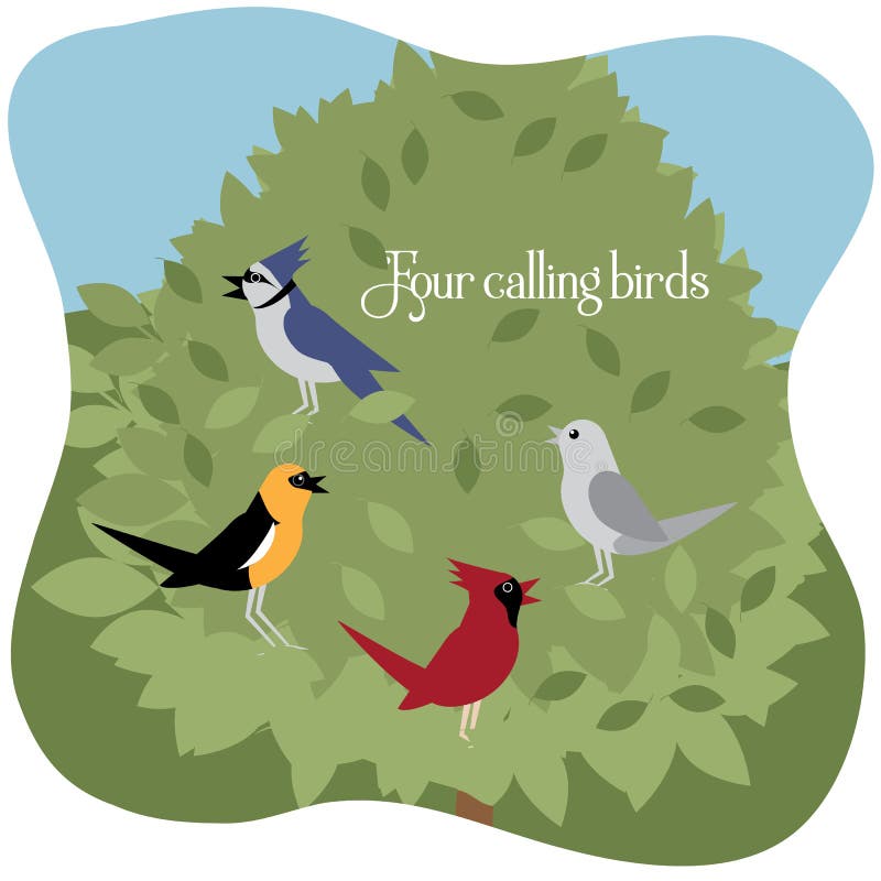 Four Calling Birds - Twelve Days of Christmas Stock Vector ...