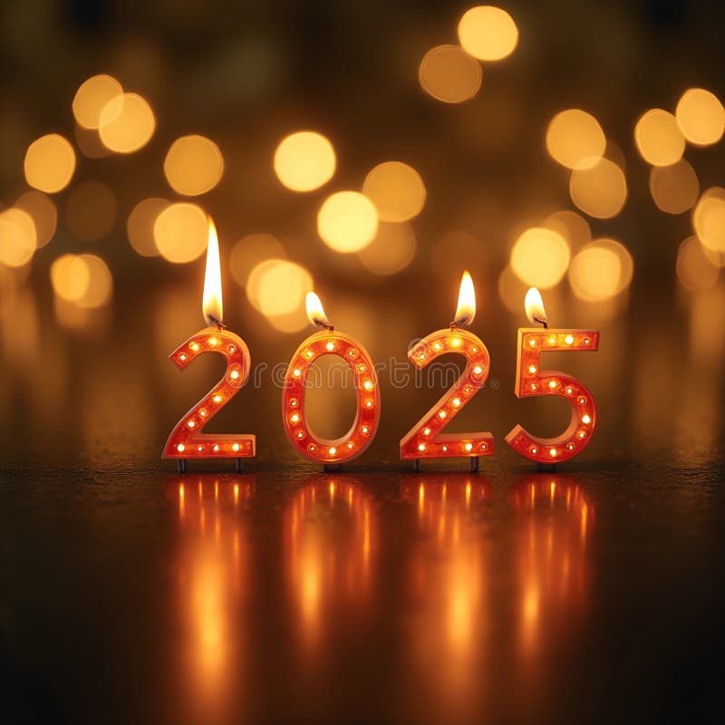Four Candles Shaped As Numbers 2025 Lit with a Warm Flame on a ...