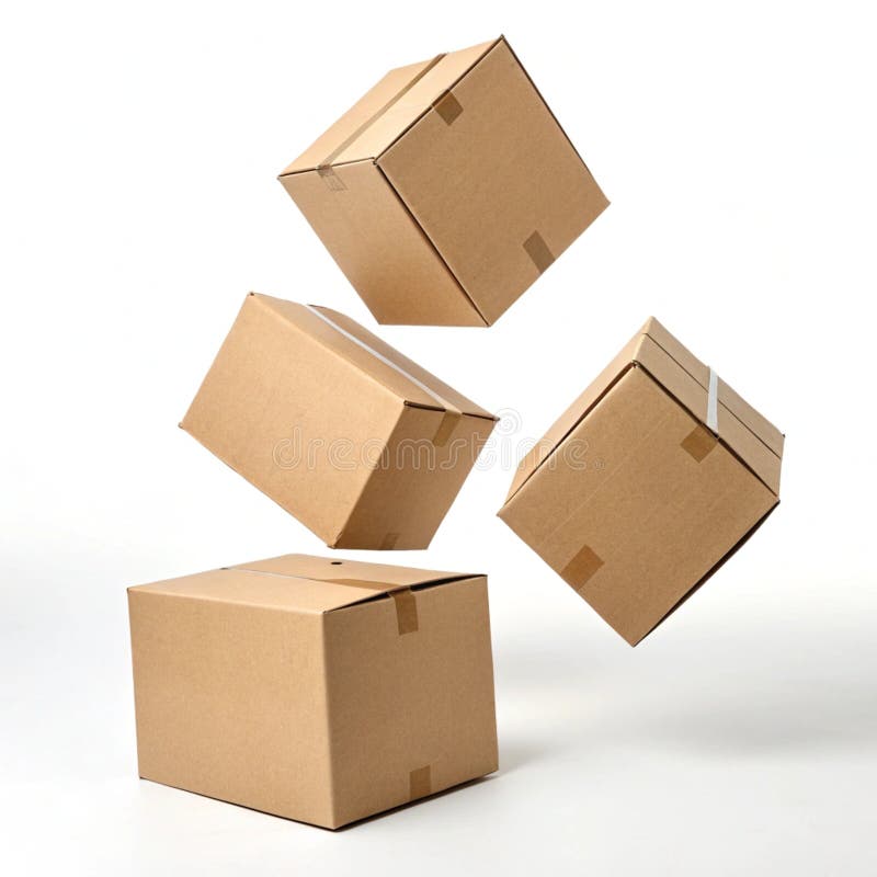 Four Cardboard Boxes Falling Against a Black Background Stock ...
