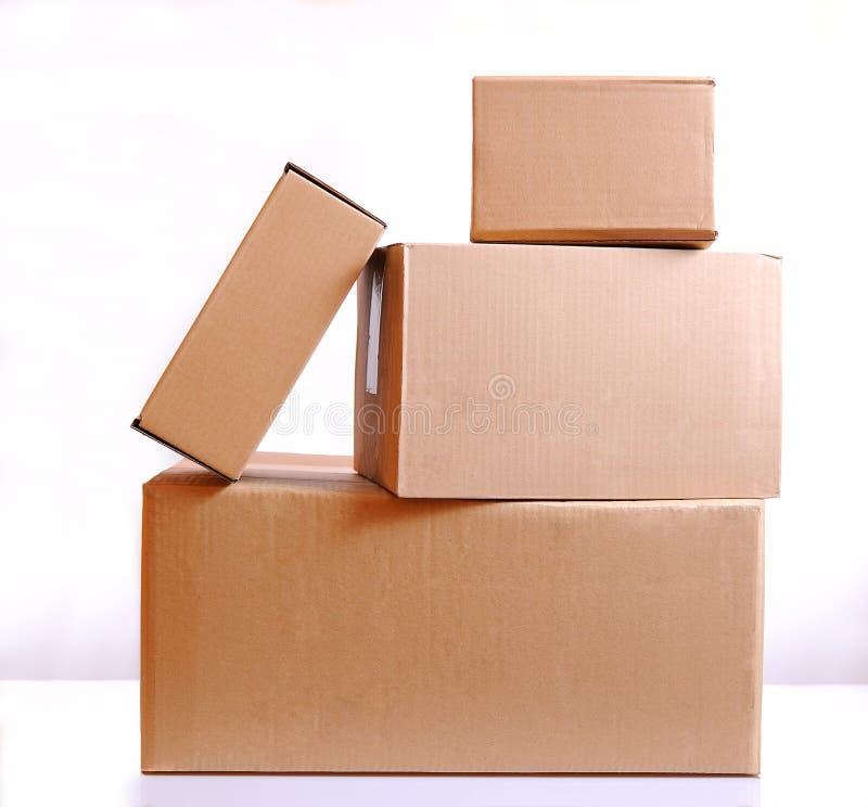 Four Cardboard Boxes Isolated Stock Image - Image of office, cargo ...